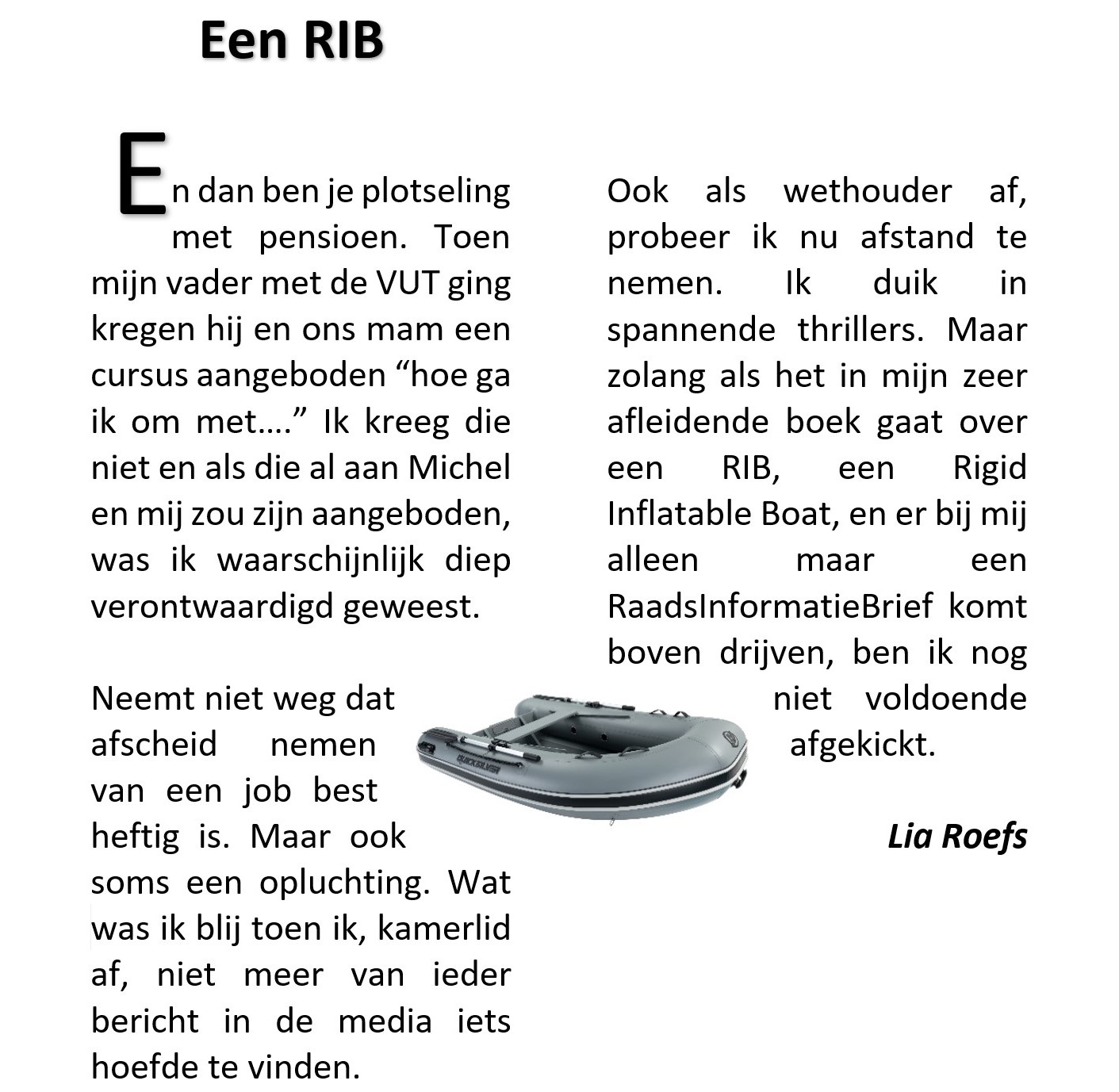 Een RIB - Lia's Columns - PK Bergen